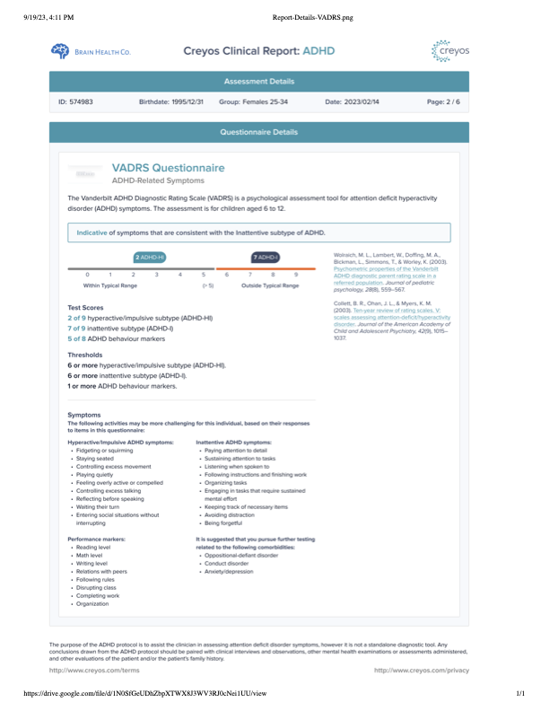 The Creyos ADHD Cognitive Assessment and Automated Report