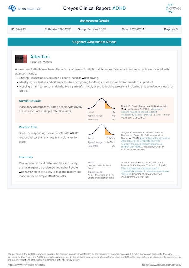The Creyos ADHD Cognitive Assessment and Automated Report